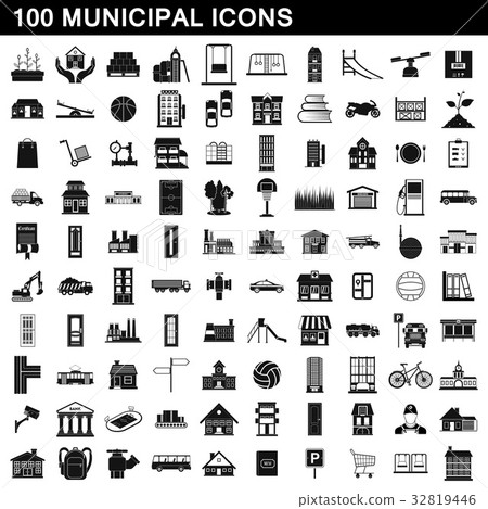 100 municipal icons set, simple style - Stock Illustration [32819446 ...