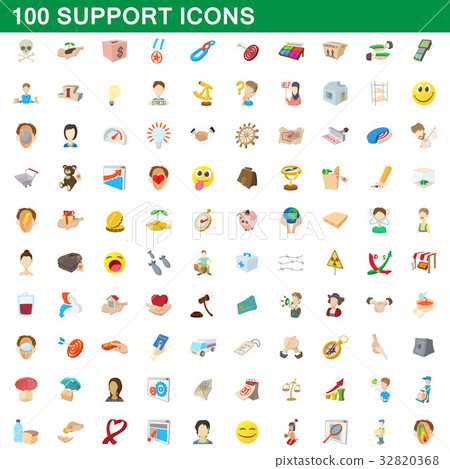 100 support icons set, cartoon style - Stock Illustration [32820368 ...