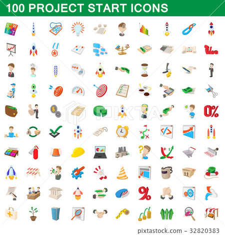 100 project start icons set, cartoon style - Stock Illustration ...
