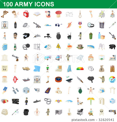 100 army icons set, cartoon style-插圖素材 [32820541] - PIXTA圖庫