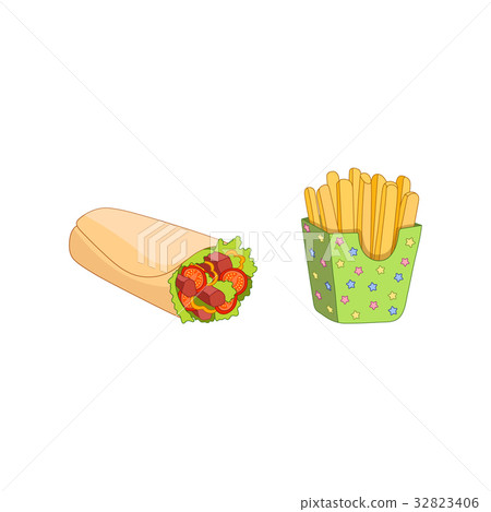 Vector shawarma roll potato fry set isolated. - Stock Illustration ...