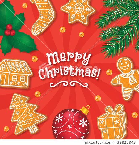 Merry Christmas card, banner, gingerbread cookies - Stock Illustration ...