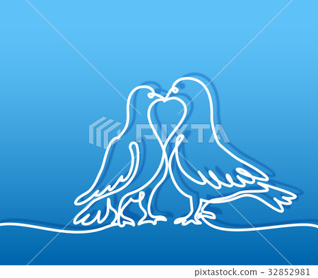 Two doves logo. White on blue gradient background-插圖素材 [32852981] - PIXTA圖庫