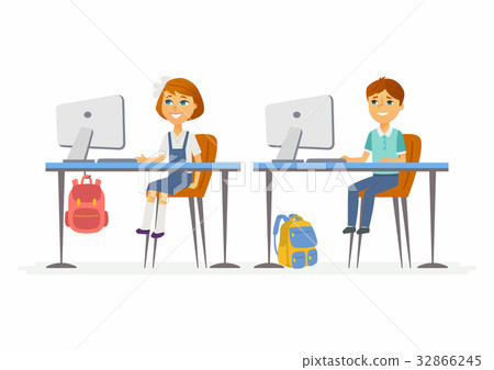 Computer studies - junior school children at the - Stock Illustration ...