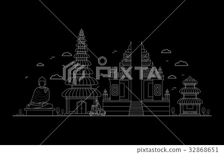 Bali Thin Line Art. Vector - Stock Illustration [32868651] - PIXTA