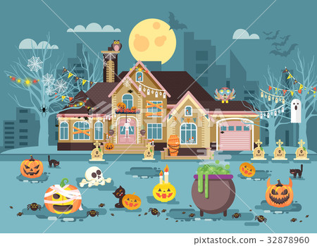 Vector illustration cartoon house with courtyard - Stock Illustration ...
