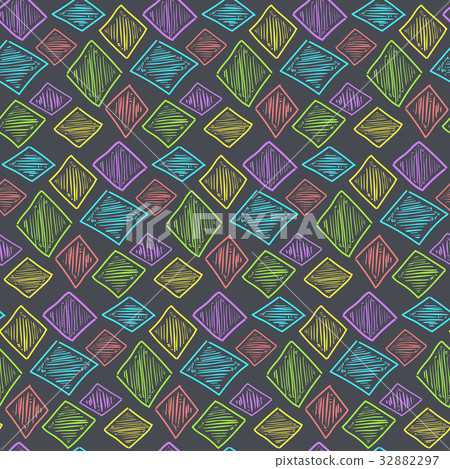 Seamless pattern with hand drawn colorful rhombus - Stock Illustration ...