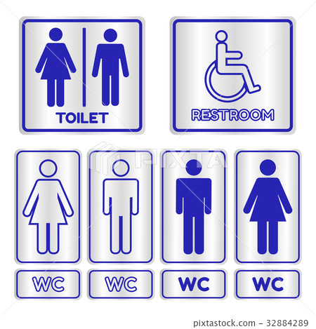 Blue square restroom Sign set with text - Stock Illustration [32884289 ...