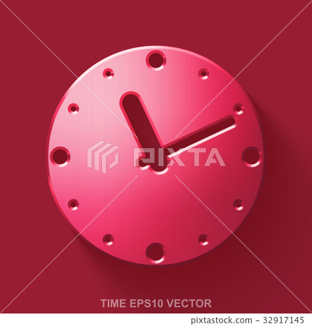 Flat metallic time 3D icon. Red Glossy Metal Clock - Stock Illustration ...