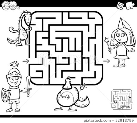 maze activity game with fantasy characters - Stock Illustration ...