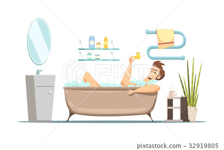 Man Taking Bath In Bathroom - Stock Illustration [32919805] - PIXTA