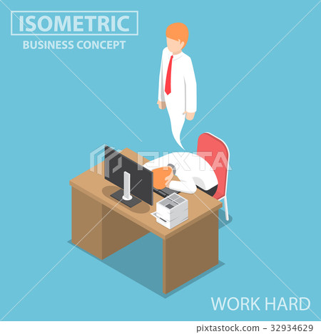 Isometric Businessman Work Hard Until Dead - Stock Illustration ...