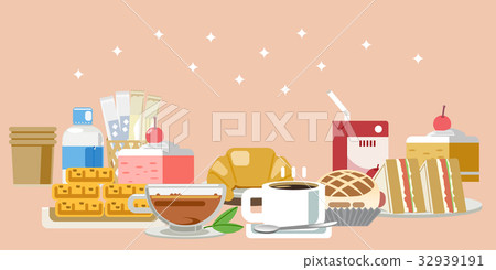 Snacks during break. Dessert set. - Stock Illustration [32939191] - PIXTA