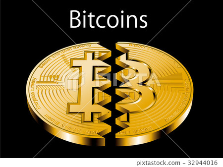 Illustration of a bitcoin split into two |... - Stock Illustration ...