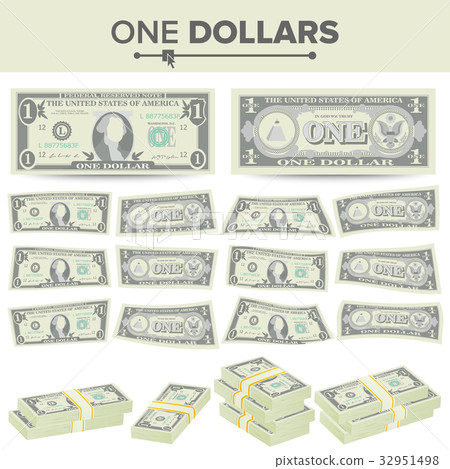 1 Dollar Banknote Vector. Cartoon US Currency. Two - Stock Illustration ...
