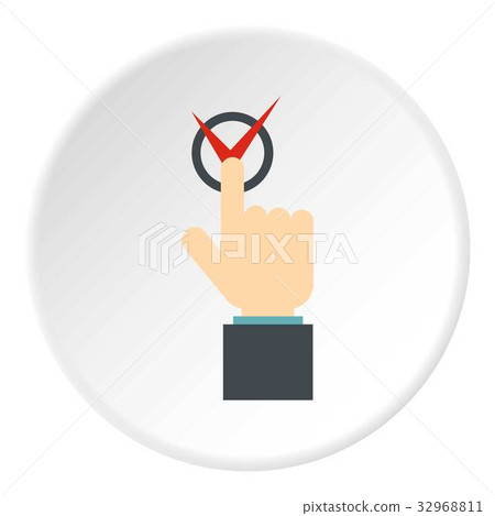 Hand finger pressing button with red tick icon - Stock Illustration ...