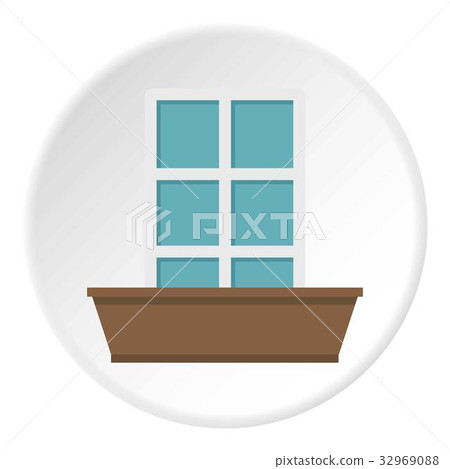 White window and flower box icon circle - Stock Illustration [32969088 ...