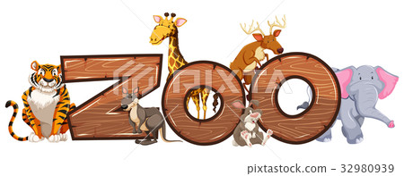 Word design for zoo with wild animals - Stock Illustration [32980939 ...