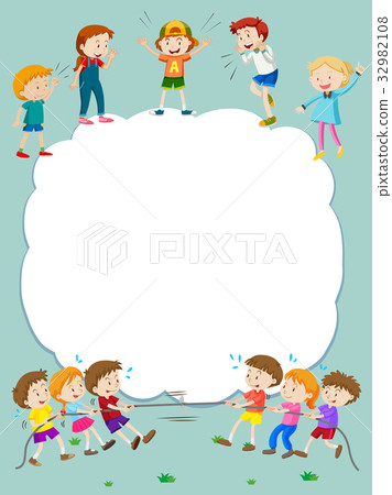 template with happy kids playing in background - Stock Illustration ...
