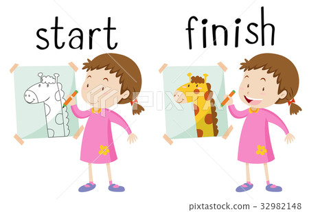 Opposite wordcard for start and finish - Stock Illustration [32982148 ...
