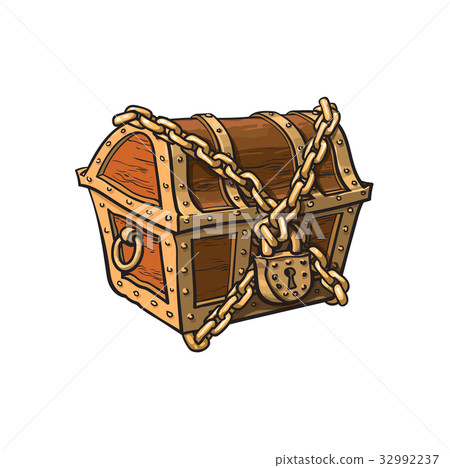 vector closed locked chained wooden treasure chest - Stock Illustration ...