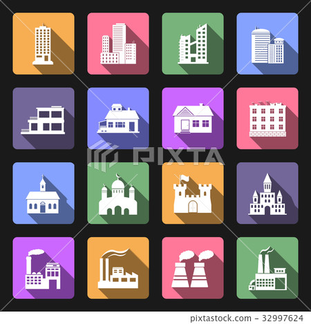 Buildings flat icons set - Stock Illustration [32997624] - PIXTA