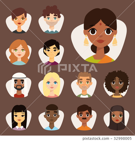 Set of diverse round avatars with facial features - Stock Illustration ...