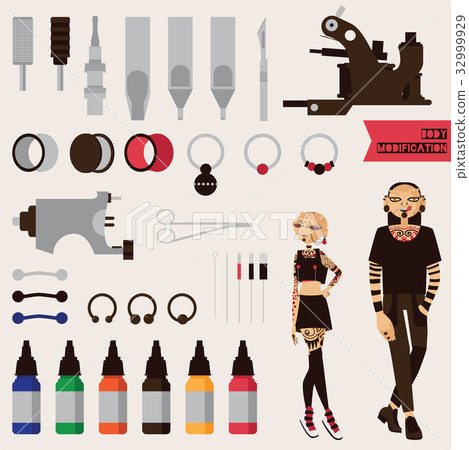 Large vector set dedicated to body modifications - Stock Illustration ...