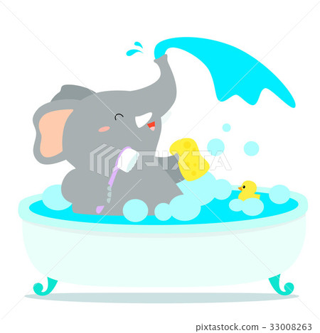 Happy elephant cartoon take a bath in tub vector. - Stock Illustration ...
