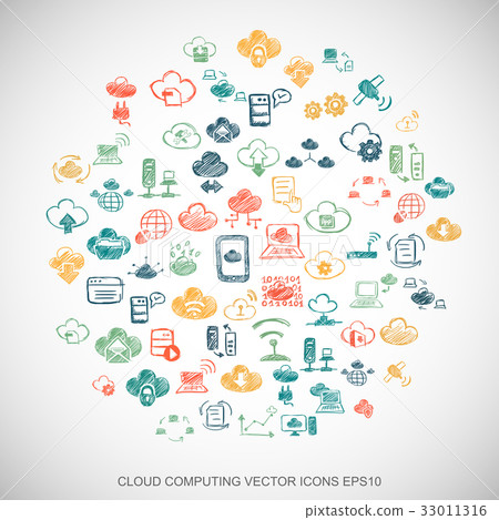 Multicolor doodles Hand Drawn Cloud Technology - Stock Illustration ...