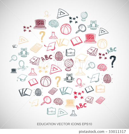 Multicolor doodles Hand Drawn Education Icons set - Stock Illustration ...
