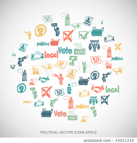 Multicolor doodles Hand Drawn Politics Icons set - Stock Illustration ...