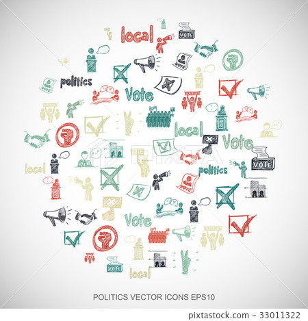 Multicolor doodles Hand Drawn Politics Icons set - Stock Illustration ...