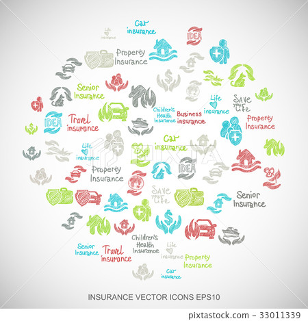 Multicolor doodles Hand Drawn Insurance Icons set - Stock Illustration ...