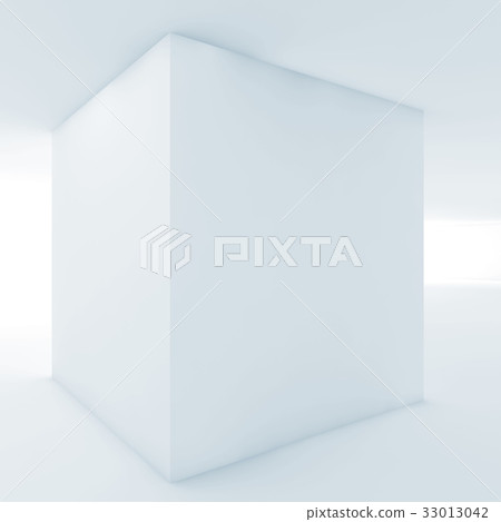 3d white empty interior with cube shaped column - Stock Illustration ...