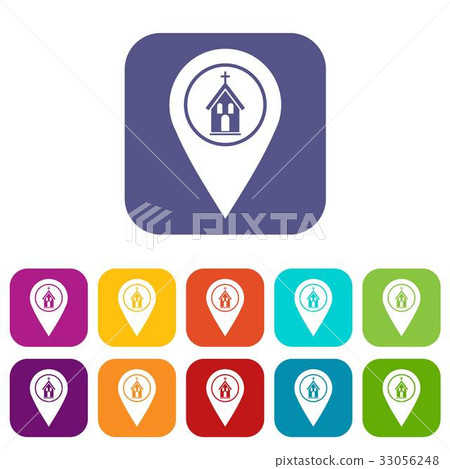 Map pointer with church icons set flat - Stock Illustration [33056248 ...