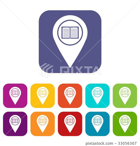 Map pointer with book icons set flat - Stock Illustration [33056307 ...