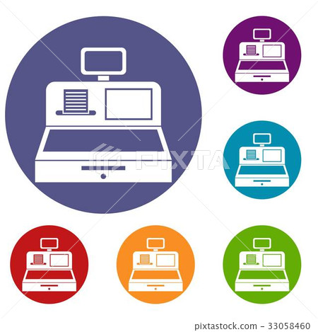 Cash register with cash drawer icons set - Stock Illustration [33058460 ...