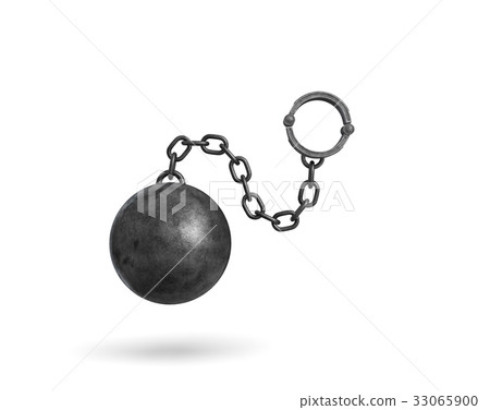 3d rendering of a black iron ball and chain with a - Stock Illustration ...
