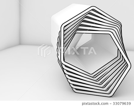 Abstract white installation with black lines 3d - Stock Illustration ...
