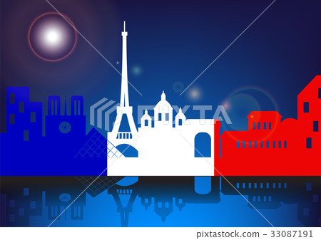 silhouette skyline Paris by night with French flag - Stock Illustration ...