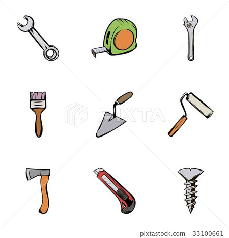 Construction equipment icons set, cartoon style - Stock Illustration ...