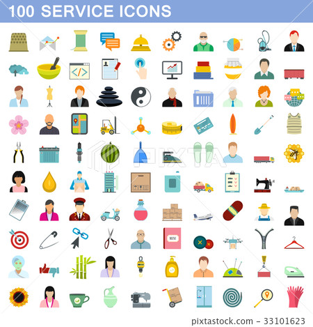 100 service icons set, flat style - Stock Illustration [33101623] - PIXTA
