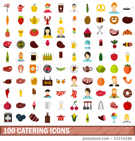 100 catering icons set, flat style - Stock Illustration [33154286] - PIXTA