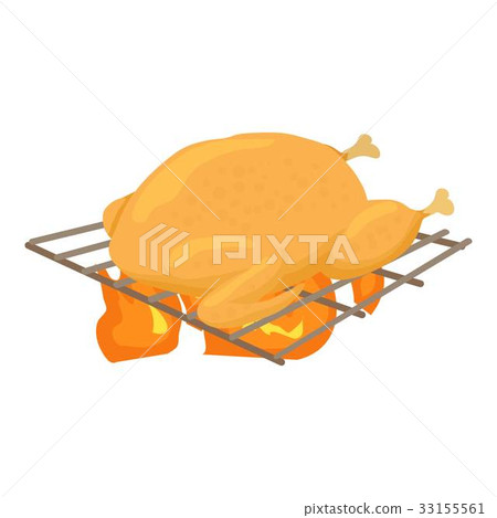 Chiken cooked on a barbecue icon, cartoon style - Stock Illustration ...