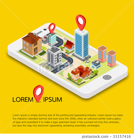 Flat 3d isometric mobile GPS navigation maps - Stock Illustration [33157416] - PIXTA