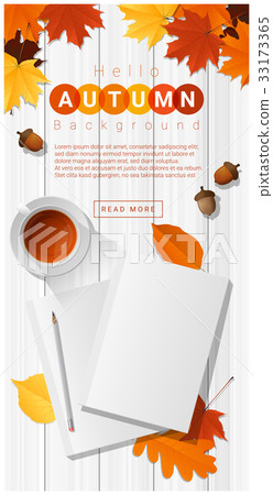 Hello autumn with blank notebooks on wooden board - Stock Illustration ...