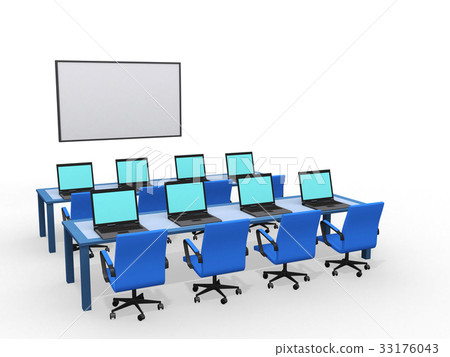 Modern classroom with computers, 3d render - Stock Illustration ...