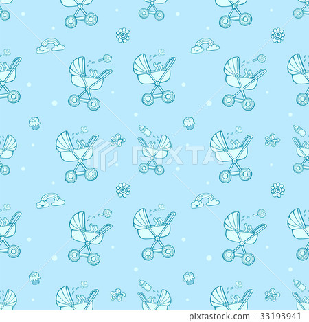 Seamless monochrome blue pattern with cute baby - Stock Illustration ...