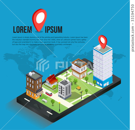 3d isometric mobile GPS navigation concept - Stock Illustration [33194750] - PIXTA
